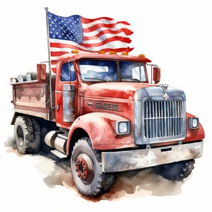 Patriotic Truck Clipart, July 4th Pickup Truck Images, 10 Watercolor ...