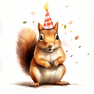 Squirrel Clipart, Squirrel With Party Hat Images, 10 Watercolor Clip ...