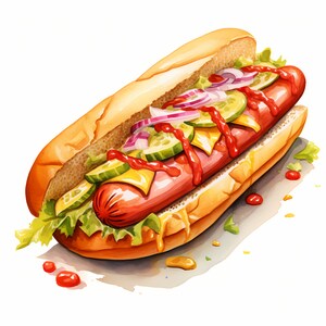 Hot Dog Clipart, American Hotdog, Fast Food Images, 10 Watercolor Clip ...