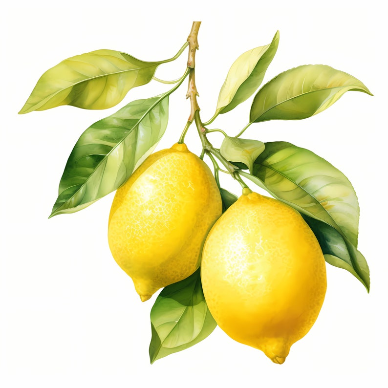 Lemons, Fresh Citrus, Fruit Lemon Watercolor Clipart Set With 10 JPG ...