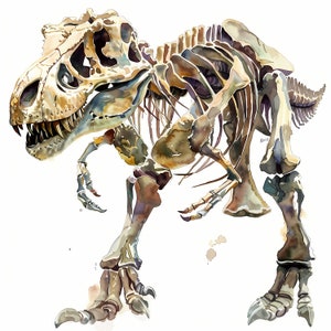 T-rex Skeleton Clipart, Dinosaur Bones Images, 10 Watercolor Clip Art ...
