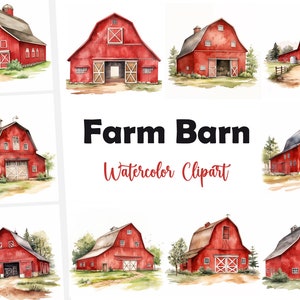 Farm Barn Clipart, Red Farm Barn Images, 10 Watercolor Clip Art ...