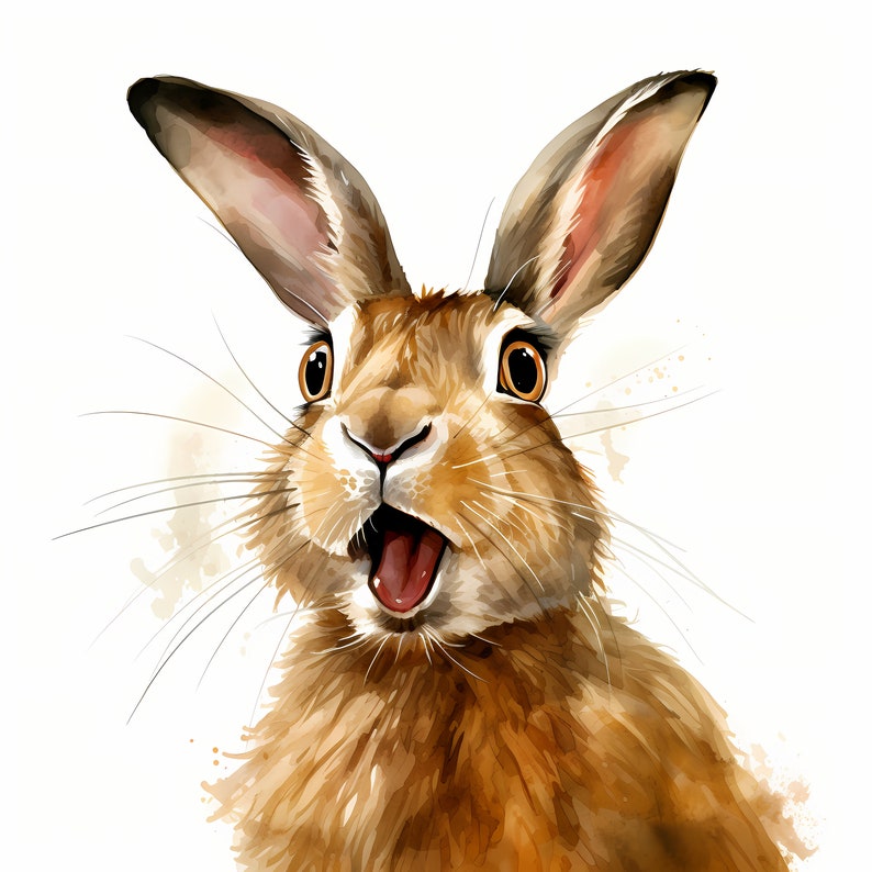 Surprised Hare, Shocked Rabbit, Forest Animal Watercolor Clipart Set ...