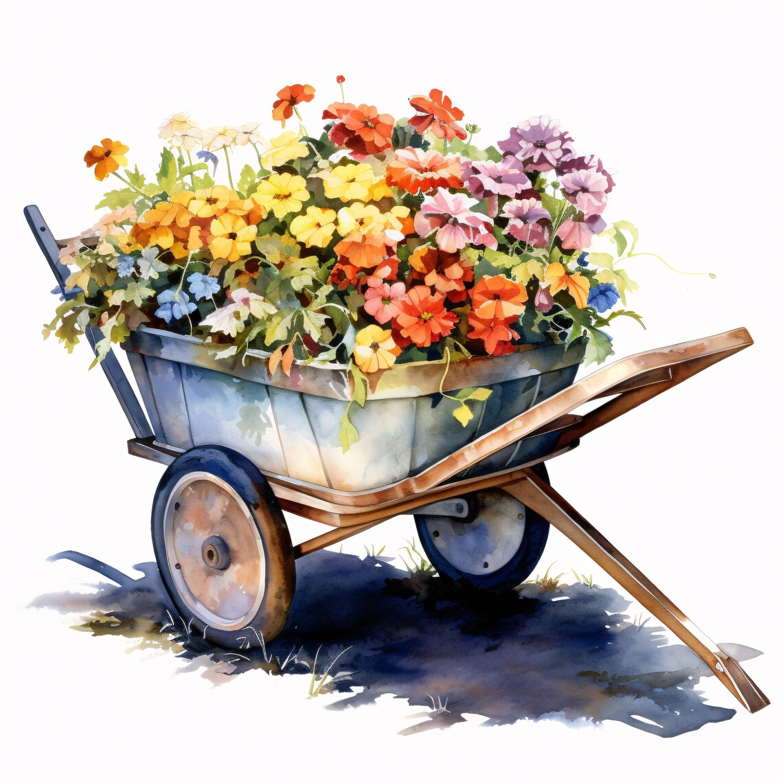Flower Wheelbarrow Clipart, Garden Flower Cart Images, 10 Watercolor ...