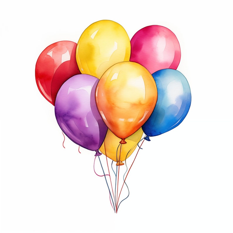 Party Balloons Clipart, Coloured Balloons Images, 10 Watercolor Clip ...