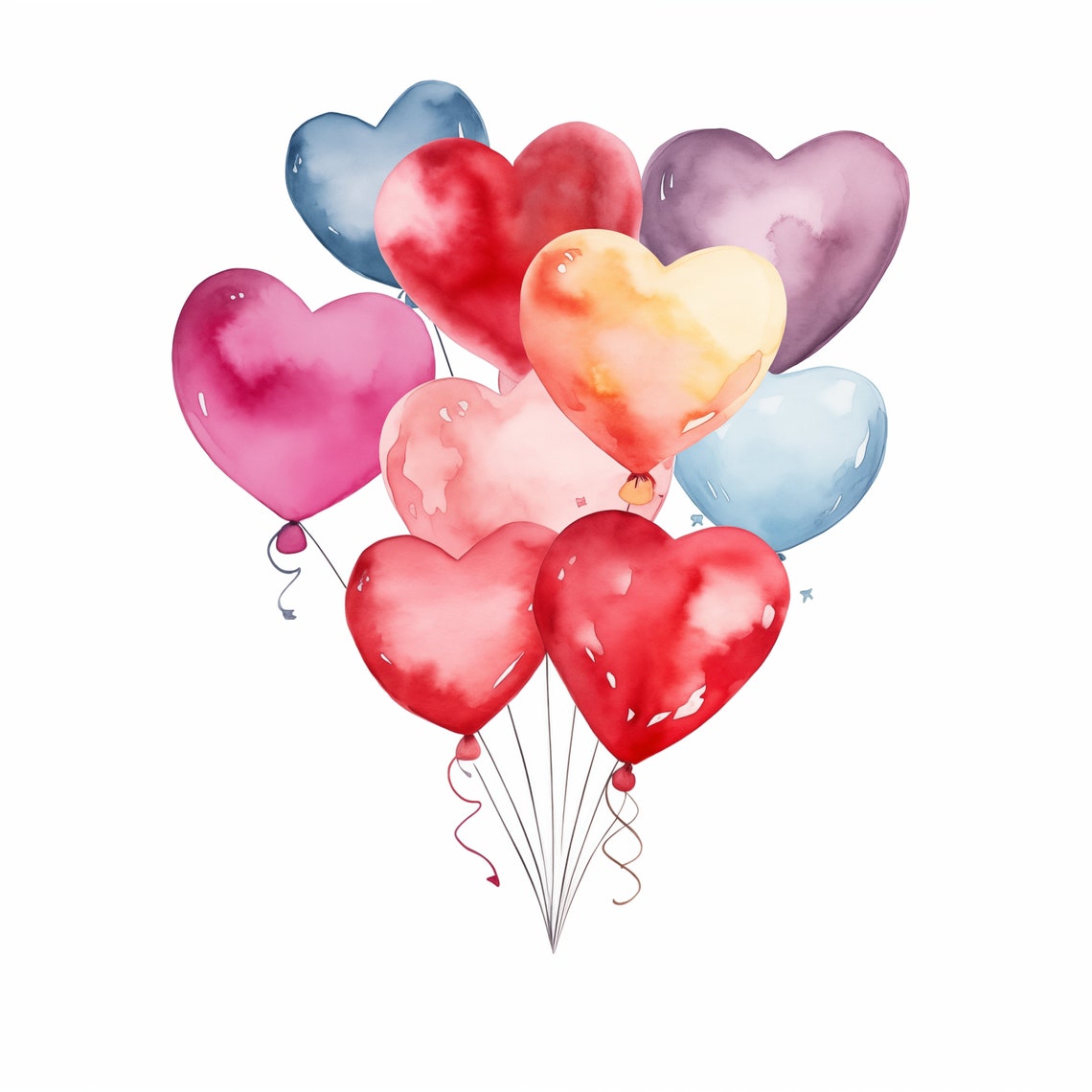 Watercolor Heart Balloons Clipart: Valentine's Day Images (JPG ...