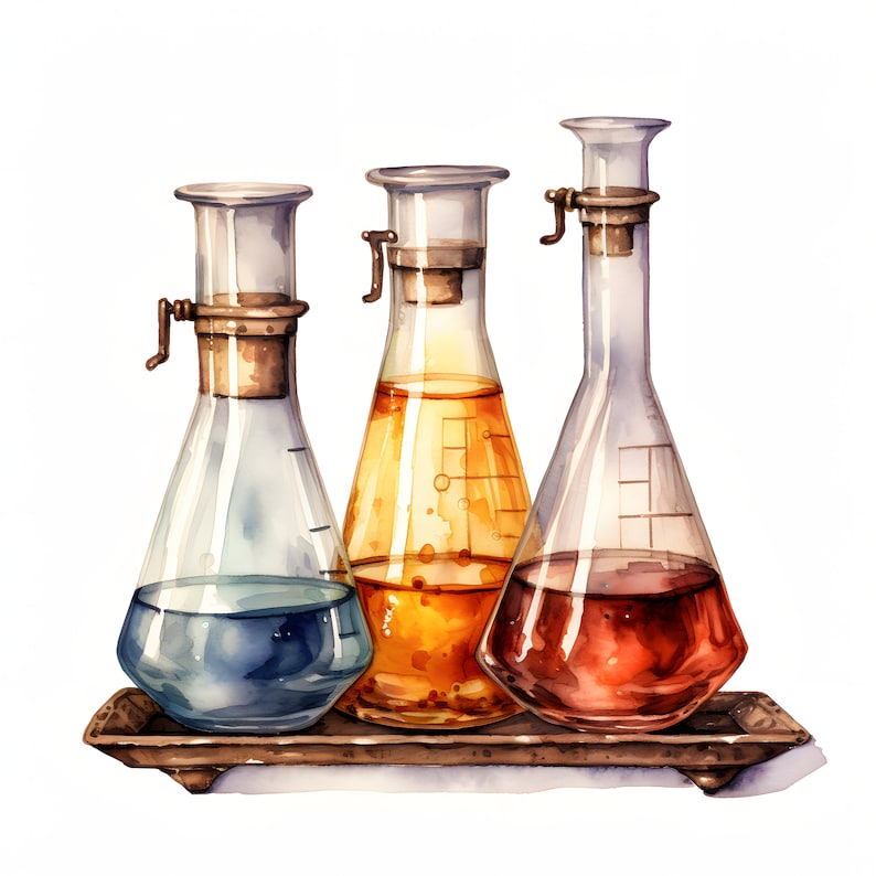 Chemistry Flasks Clipart, Antique Test Tubes Images, 10 Watercolor Clip ...