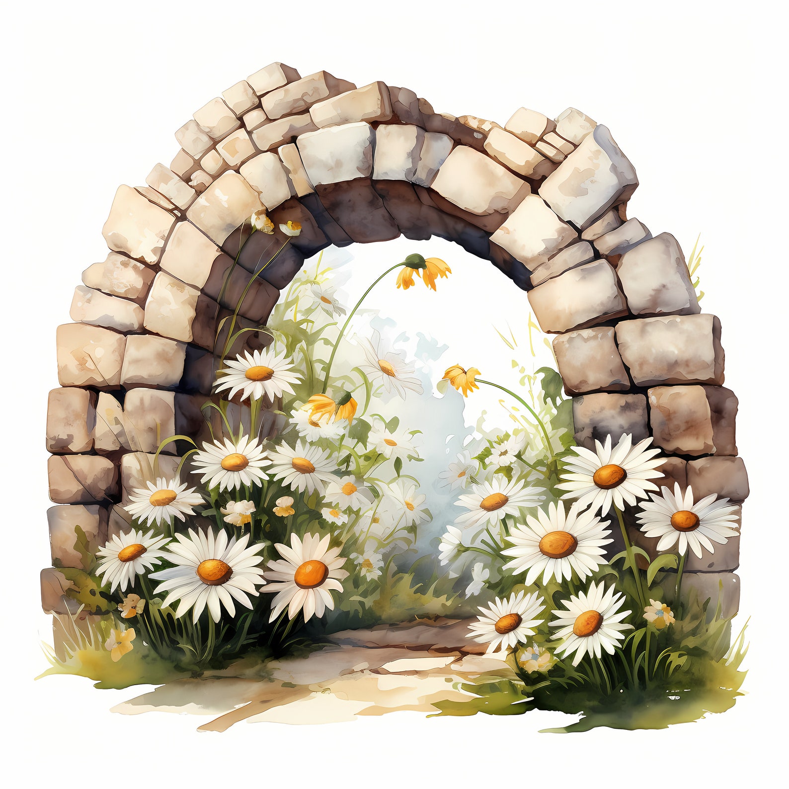 Stone Arch Clipart, Stone Arch With Flowers Images, 10 Watercolor Clip ...