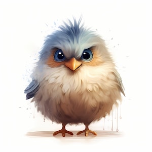 Grumpy Bird Clipart, Fluffy Birds Images, 10 Watercolor Clip Art ...