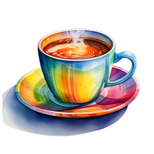 Rainbow Coffee Clipart, Colorful Coffee Images, 10 Watercolor Clip Art ...