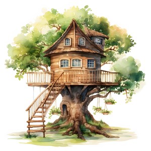 Treehouse Clipart, Children Tree House Images, 10 Watercolor Clip Art ...