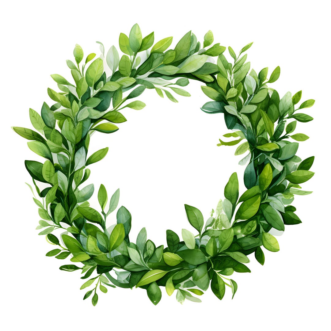 Greenery Wreath Clipart, Green Leaves Wreath Images, 10 Watercolor Clip ...