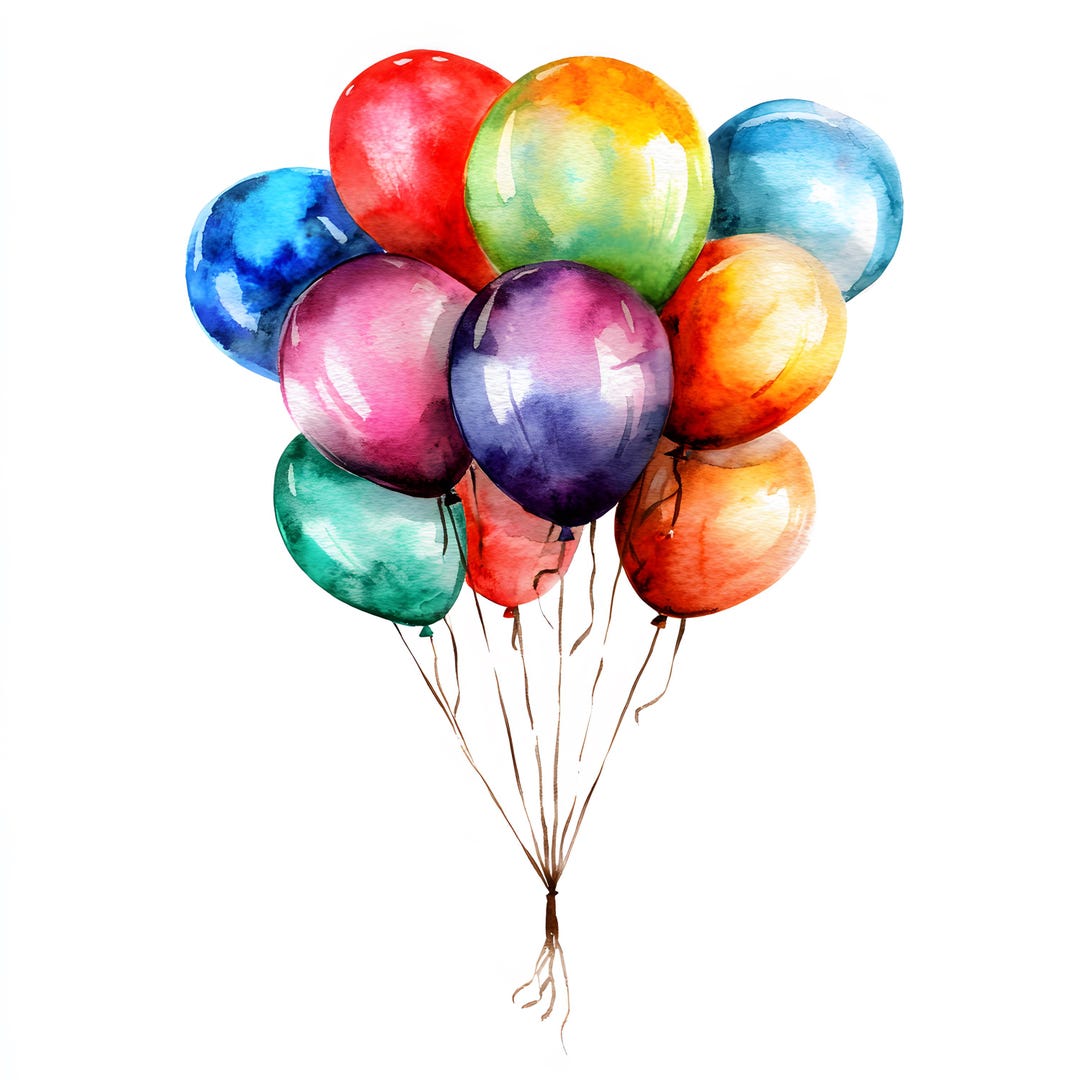 Watercolor Party Balloons Clipart: Colorful JPG Images (commercial Use ...