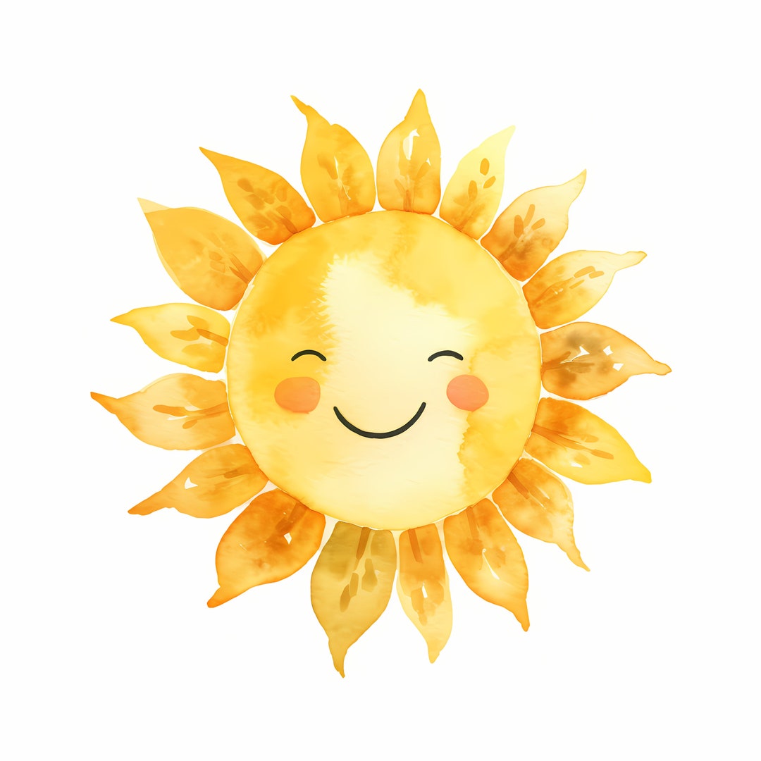 Smiling Sun Clipart, Happy Sun Images, 10 Watercolor Clip Art ...