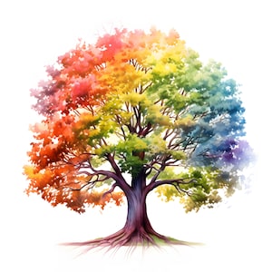 Watercolor Rainbow Tree Clipart: Colorful Tree Images (jpgs, Commercial ...