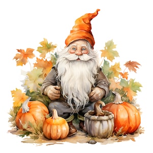 Autumn Gnome Clipart, Gnome With Pumpkins Images, 10 Watercolor Clip ...