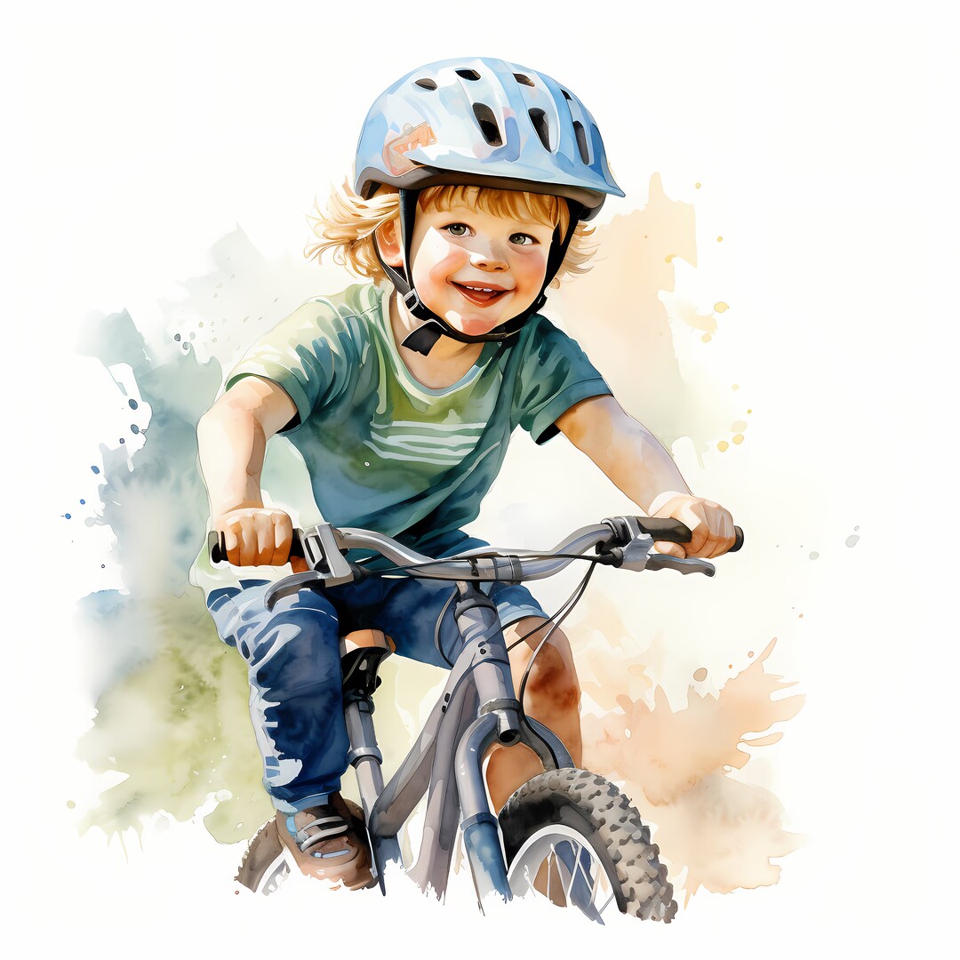 Child Cycling Clipart, Kid on Bike Images, 10 Watercolor Clip Art ...