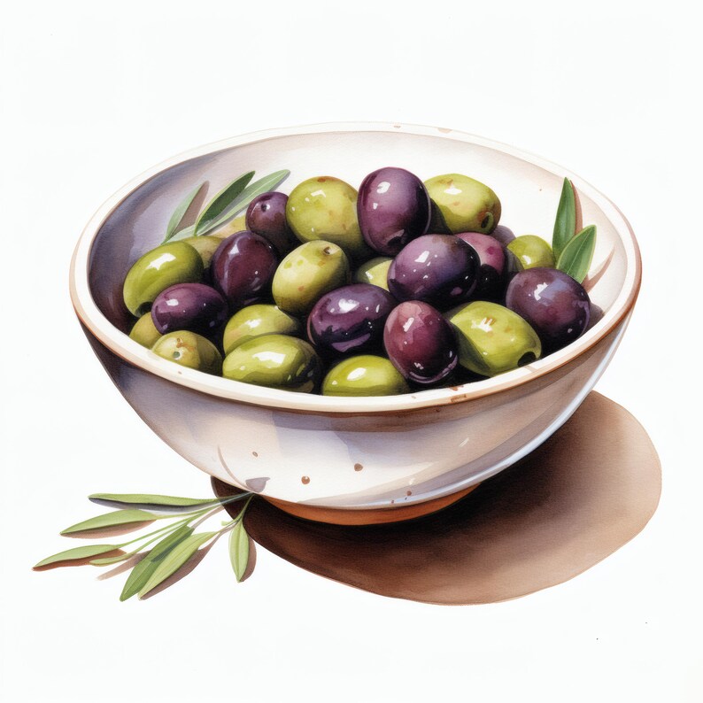Olives Clipart, Olive Bowl Food Images, 10 Watercolor Clip Art ...