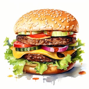 Hamburger Clipart, Tasty Burger Images, 10 Watercolor Clip Art ...