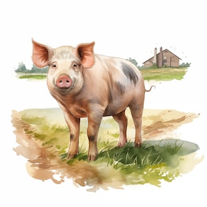 Pig Clipart, Farm Piglet Images, 12 Watercolor Clip Art, Printable Jpgs ...