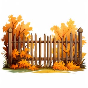 Watercolor Autumn Fence Clipart: Garden Images (jpgs, Commercial Use ...