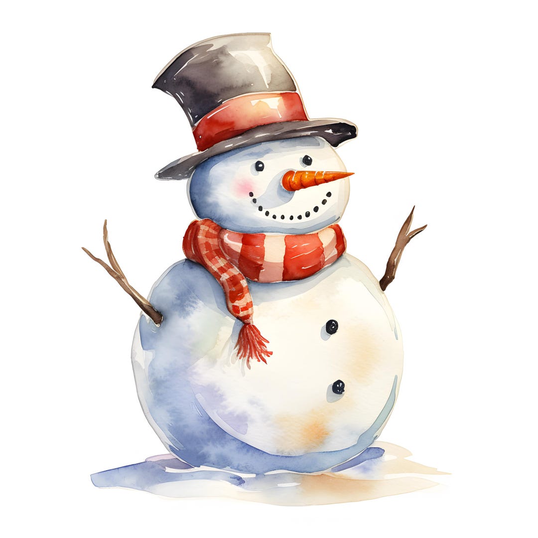 Snow Man Clipart, Snowman With Scarf Images, 10 Watercolor Clip Art ...