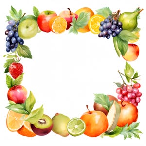 Fruits Frame Clipart, Summer Fruits Borders Images, 10 Watercolor Clip ...