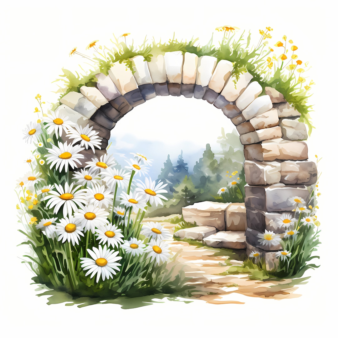 Stone Arch Clipart, Stone Arch With Flowers Images, 10 Watercolor Clip ...