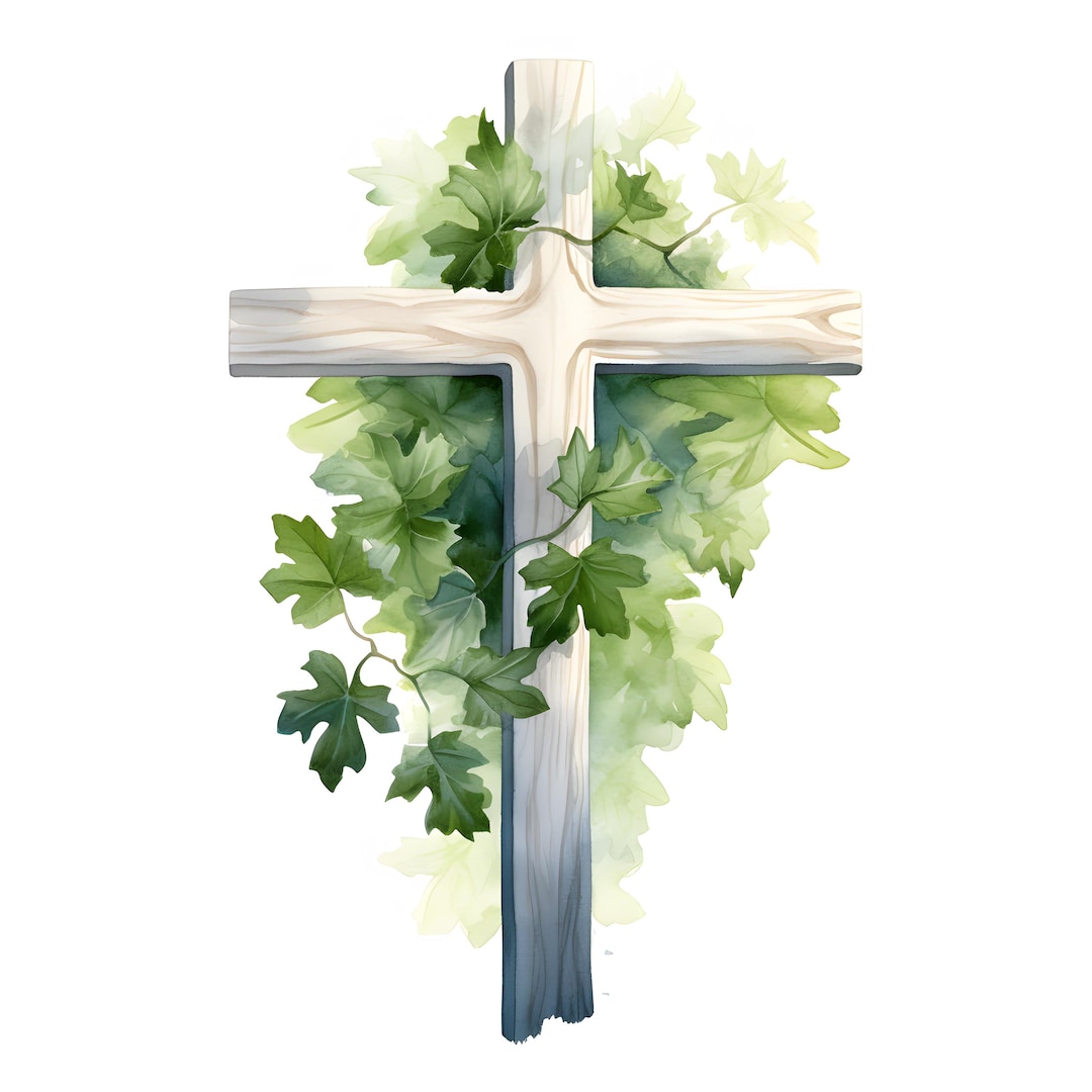 Greenery Cross Clipart, Cross With Leaves Images, 10 Watercolor Clip ...