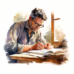 Man Writing Clipart, Writer Images, 10 Watercolor Clip Art, Printable ...