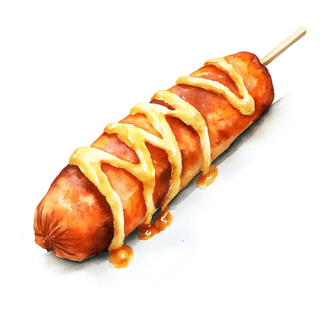 Corn Dog Clipart, Street Food Images, 10 Watercolor Clip Art, Printable ...