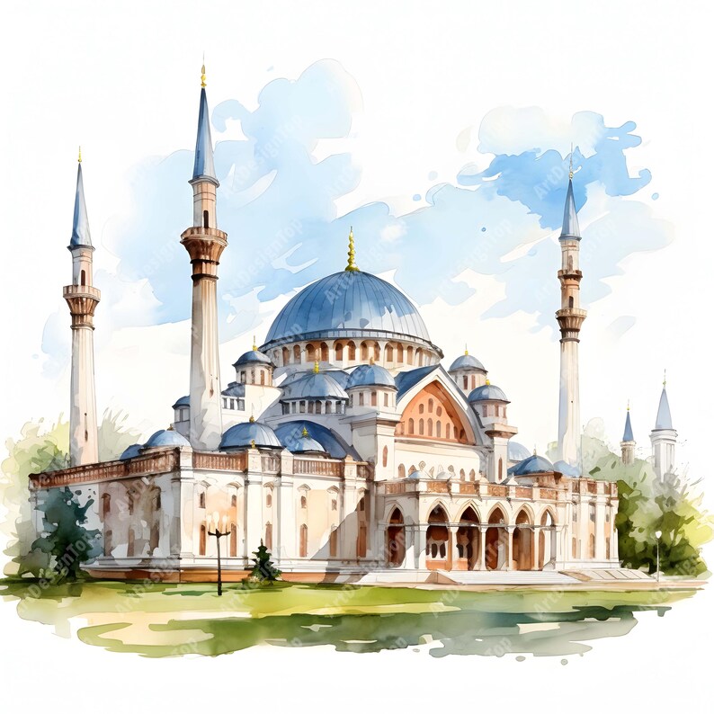 Watercolor Mosque Clipart: Islamic Church Images (JPG Digital Download ...