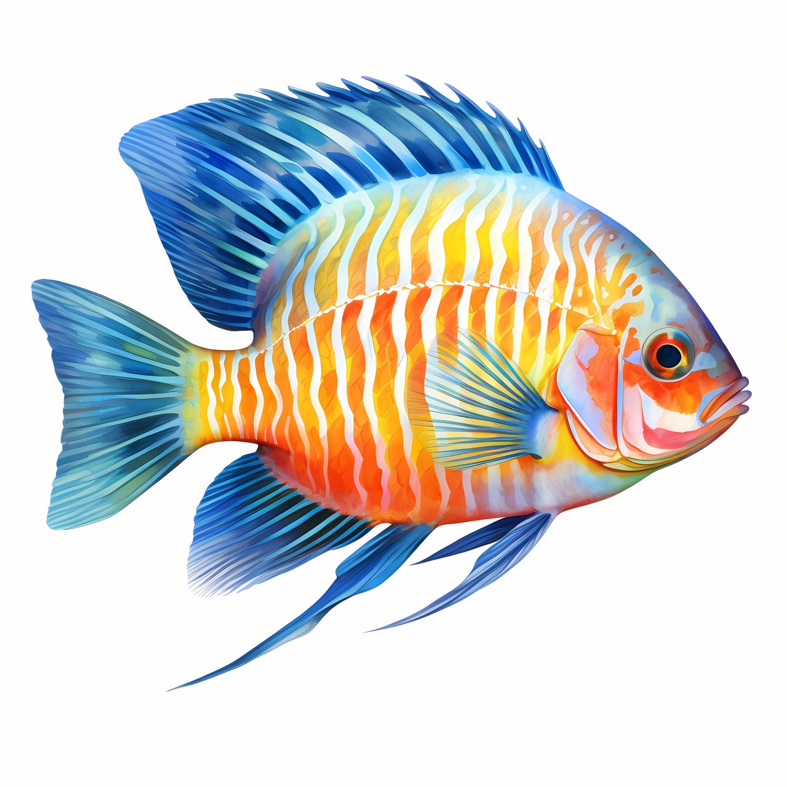 Watercolor Tropical Fish Clipart: Aquarium JPG Images (commercial Use ...