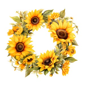 Watercolor Sunflower Wreath Clipart: Commercial Use JPG Images (digital ...