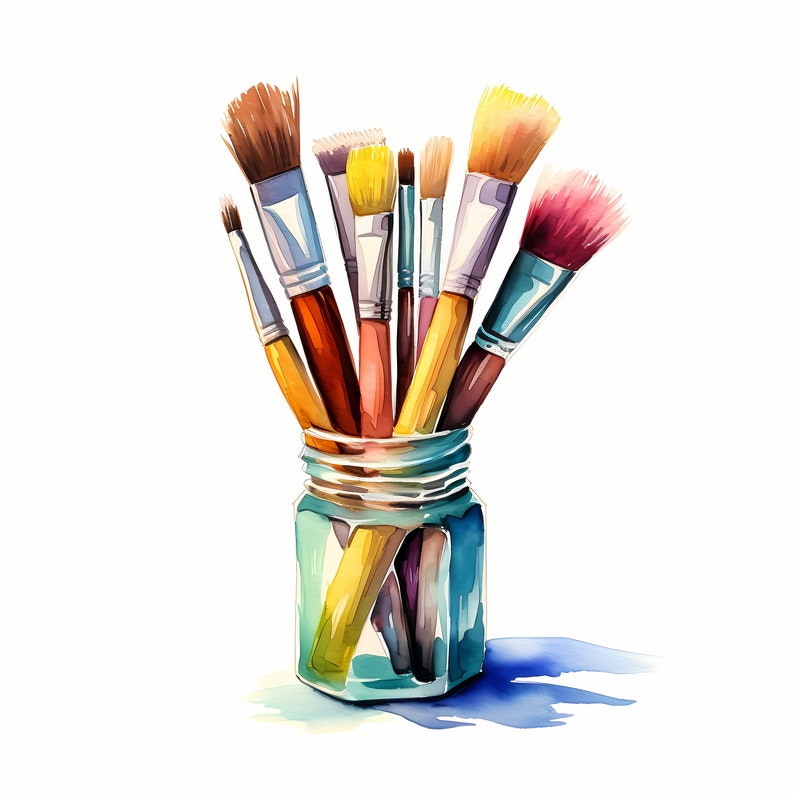 Watercolor Paint Brushes Clipart: Painting Supplies (jpgs, Commercial ...