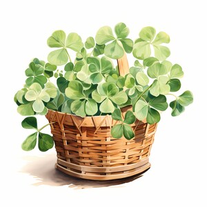 Shamrock Basket Clipart, Four Leaf Clover Images, 10 Watercolor Clip ...