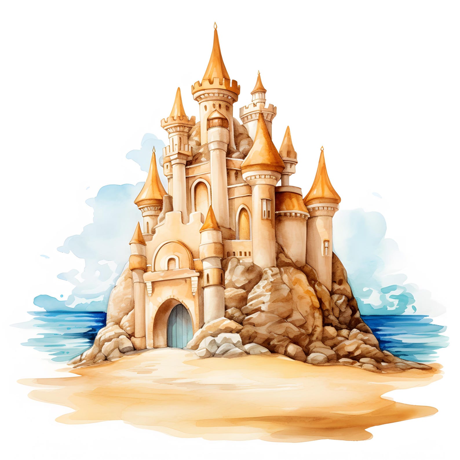 Watercolor Beach Castle Clipart: Sandcastle Images (jpgs, Commercial ...