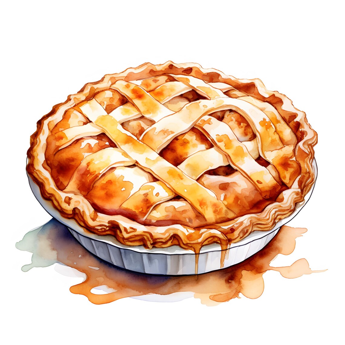 Apple Pie Watercolor Clipart: Cottage Pie Images (jpgs, Instant ...
