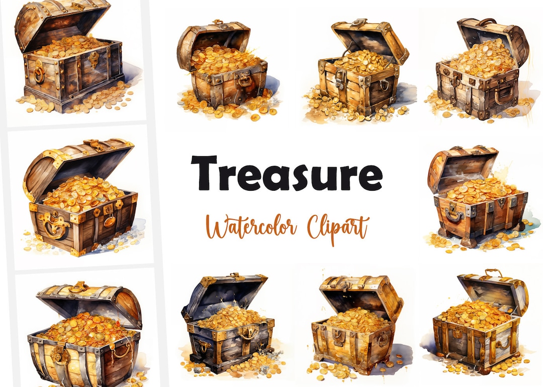 Treasure Chest Clipart, Pirate Treasure Images, 10 Watercolor Clip Art ...
