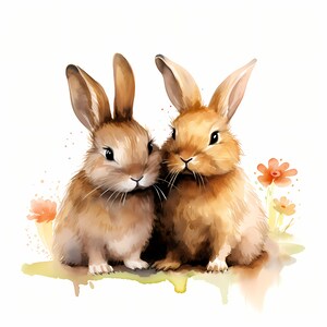 Love Bunny Clipart, Valentines Rabbits Images, 10 Watercolor Clip Art ...
