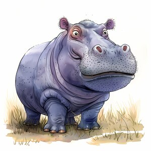 Hippo Clipart, Cartoon Hippopotamus Images, 10 Watercolor Clip Art ...
