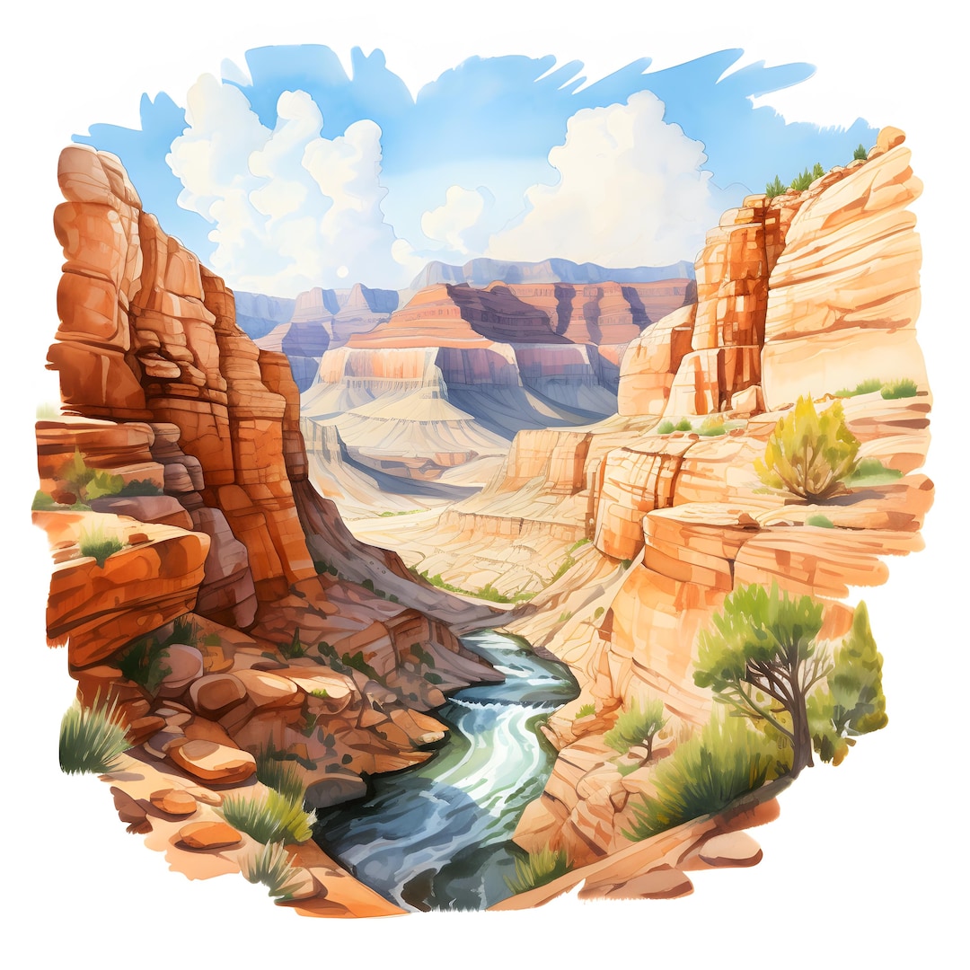 Grand Canyon Clipart, Canyon Landscape Images, 10 Watercolor Clip Art ...