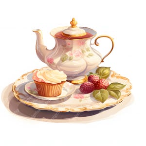 English Teatime Clipart, Tea Time Images, 10 Watercolor Clip Art ...