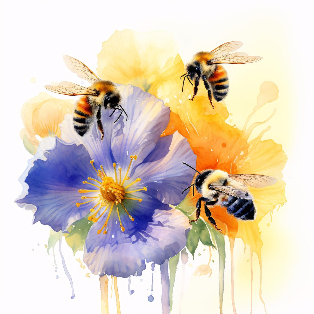 Bees and Flowers Clipart, Bees and Flowers Images, 10 Watercolor Clip ...