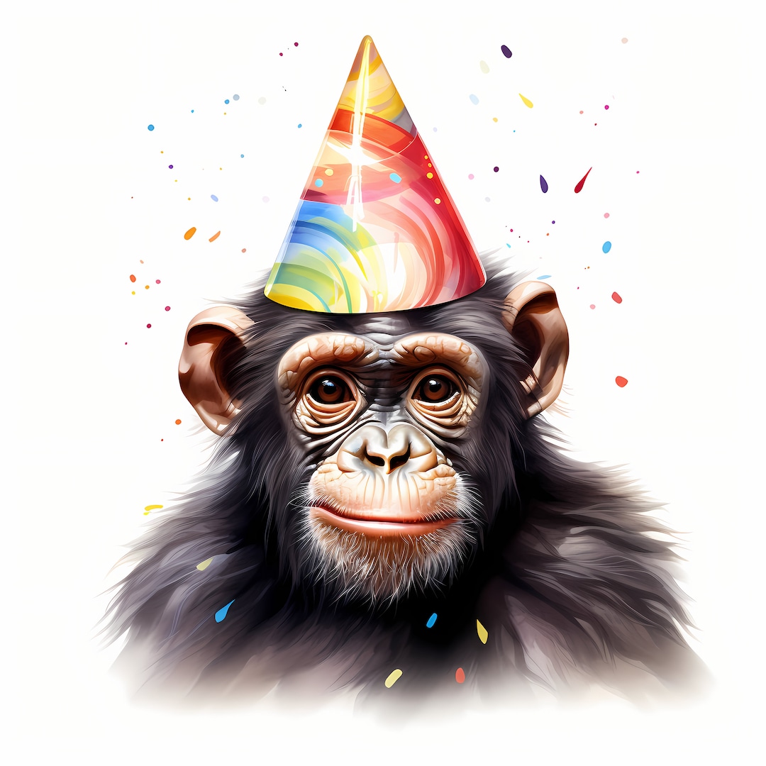 Chimpanzee Clipart, Monkey With Party Hat Images, 10 Watercolor Clip ...