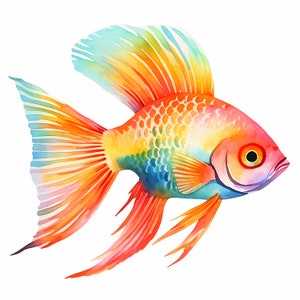 Watercolor Tropical Fish Clipart: Aquarium JPG Images (commercial Use ...
