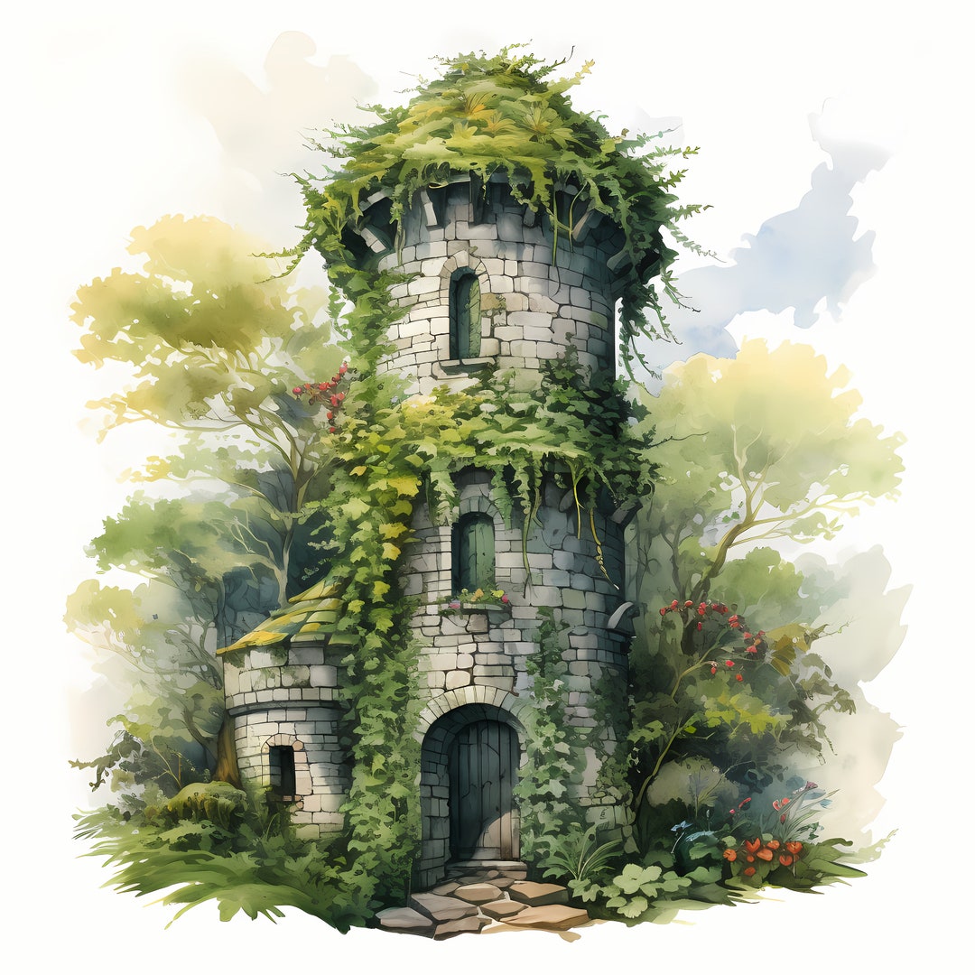 Watercolor Wizard Tower Clipart: Magical Printable Jpgs (commercial Use ...