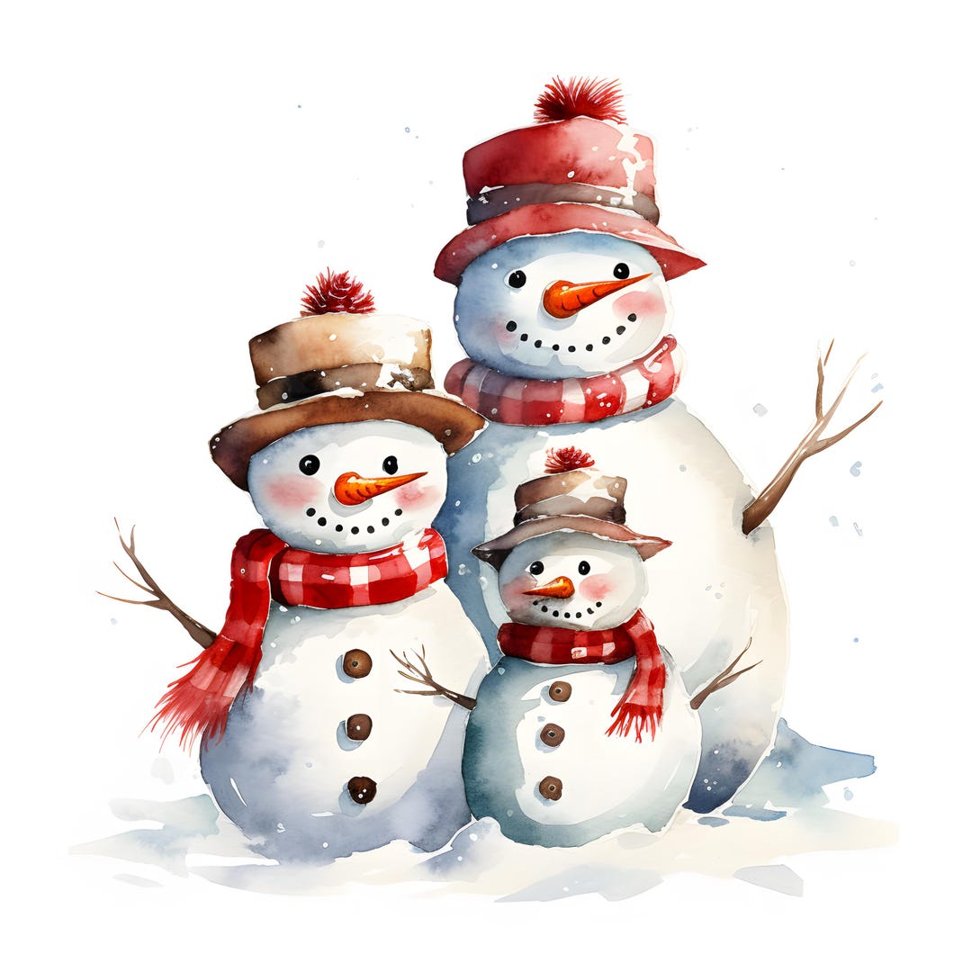 Snowman Family Clipart, Christmas Snowman Images, 10 Watercolor Clip ...