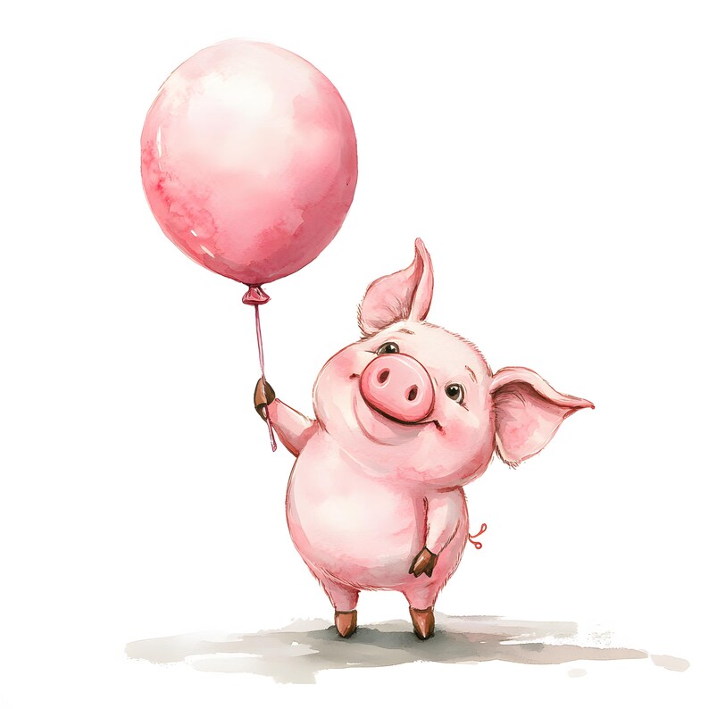 Watercolor Pig Clipart: Valentine's Day Balloon Images (jpgs ...