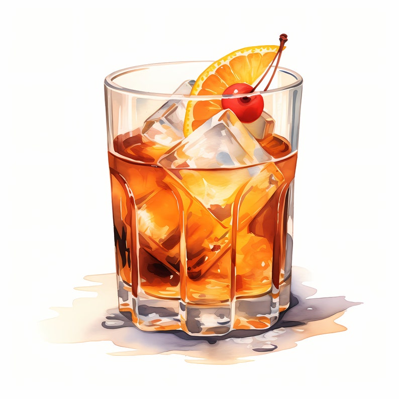 Watercolor Cocktail Clipart: Old Fashioned Drink Illustrations (JPG ...